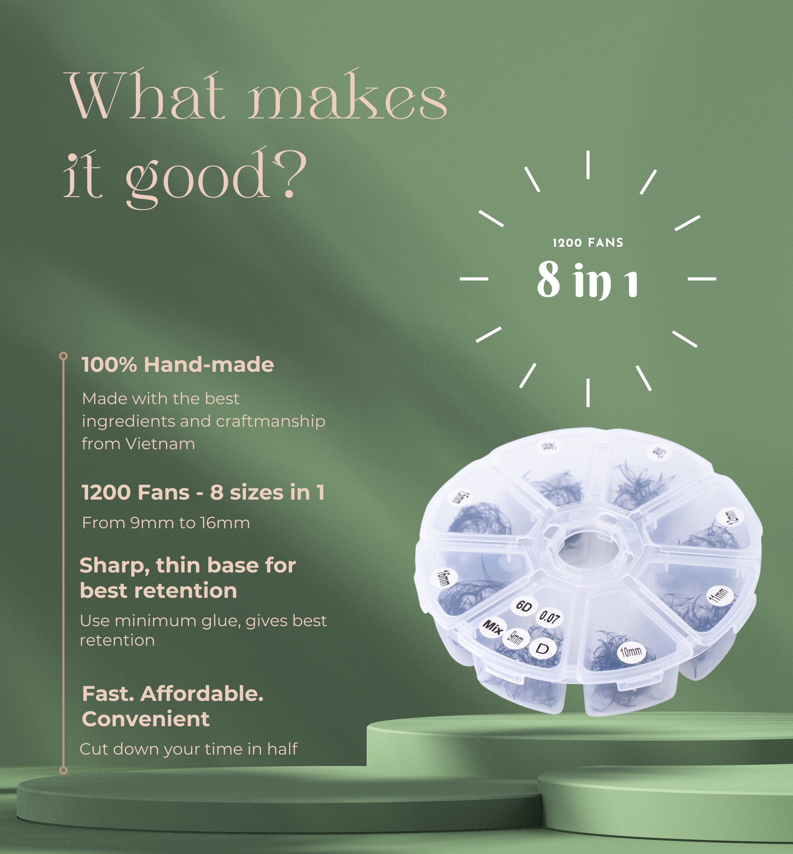 8 Sizes in 1 Box From 9mm to 16mm 6D Volume 1200 Fans Multiple Curls C ...