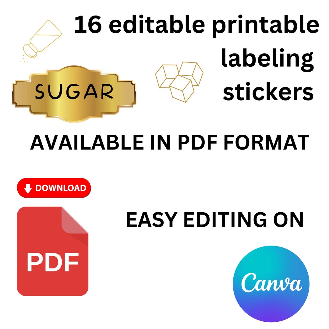 Editable,printable Labeling Stickers,gold Kitchen Labels, Pdf Format - Etsy