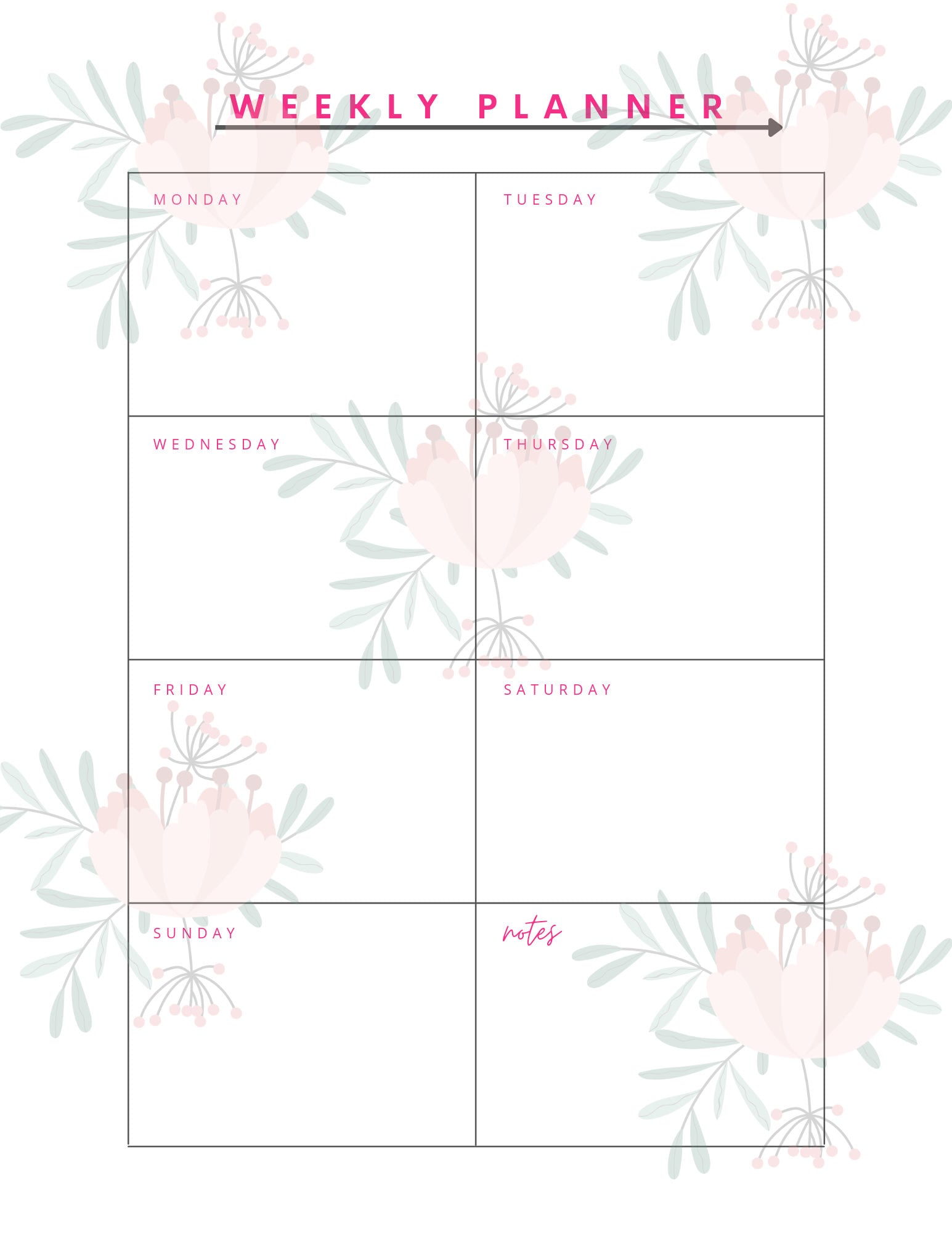 Floral Weekly Planner Printable | Large Boxes | Digital Download - Etsy