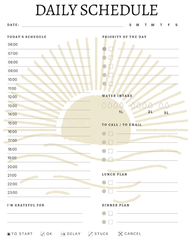 Sunrise Daily Schedule Printable | Digital Download | Instant Planner ...