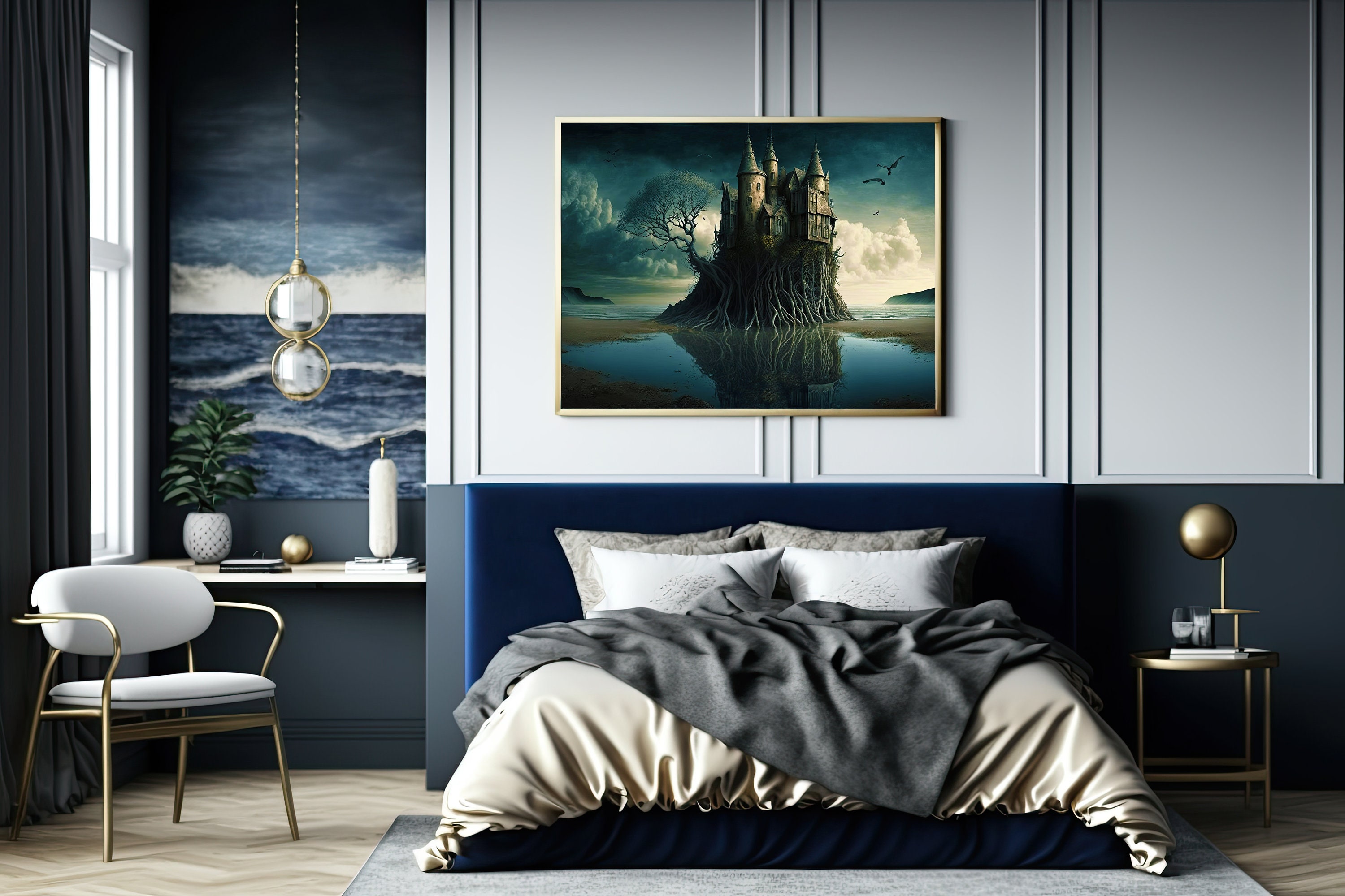 Fantasy Gothic Castle Landscape Art, Landscape Digital Art for Print ...
