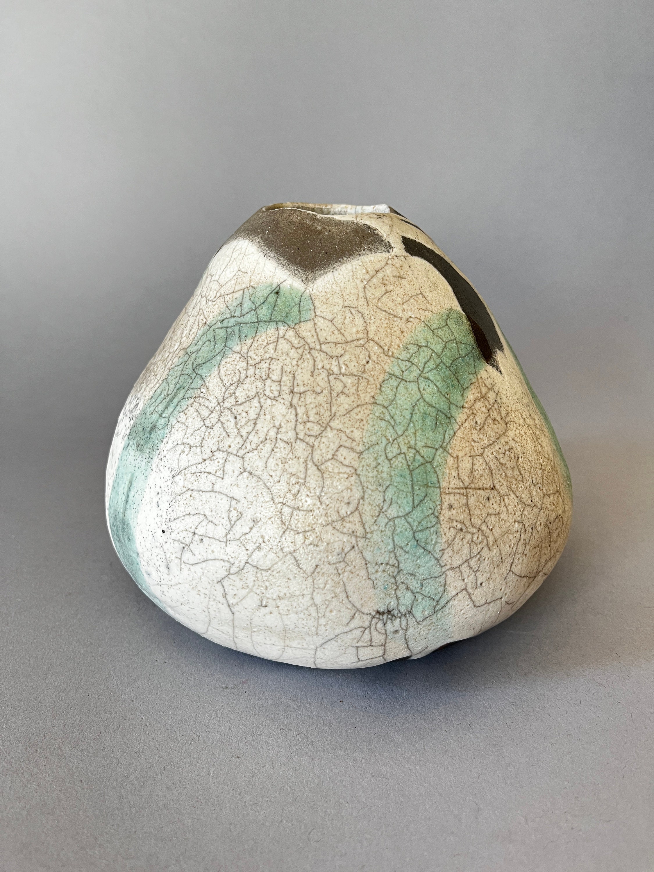 Vintage Raku Vase Cream White, Black and Green Planter Vase Studio ...