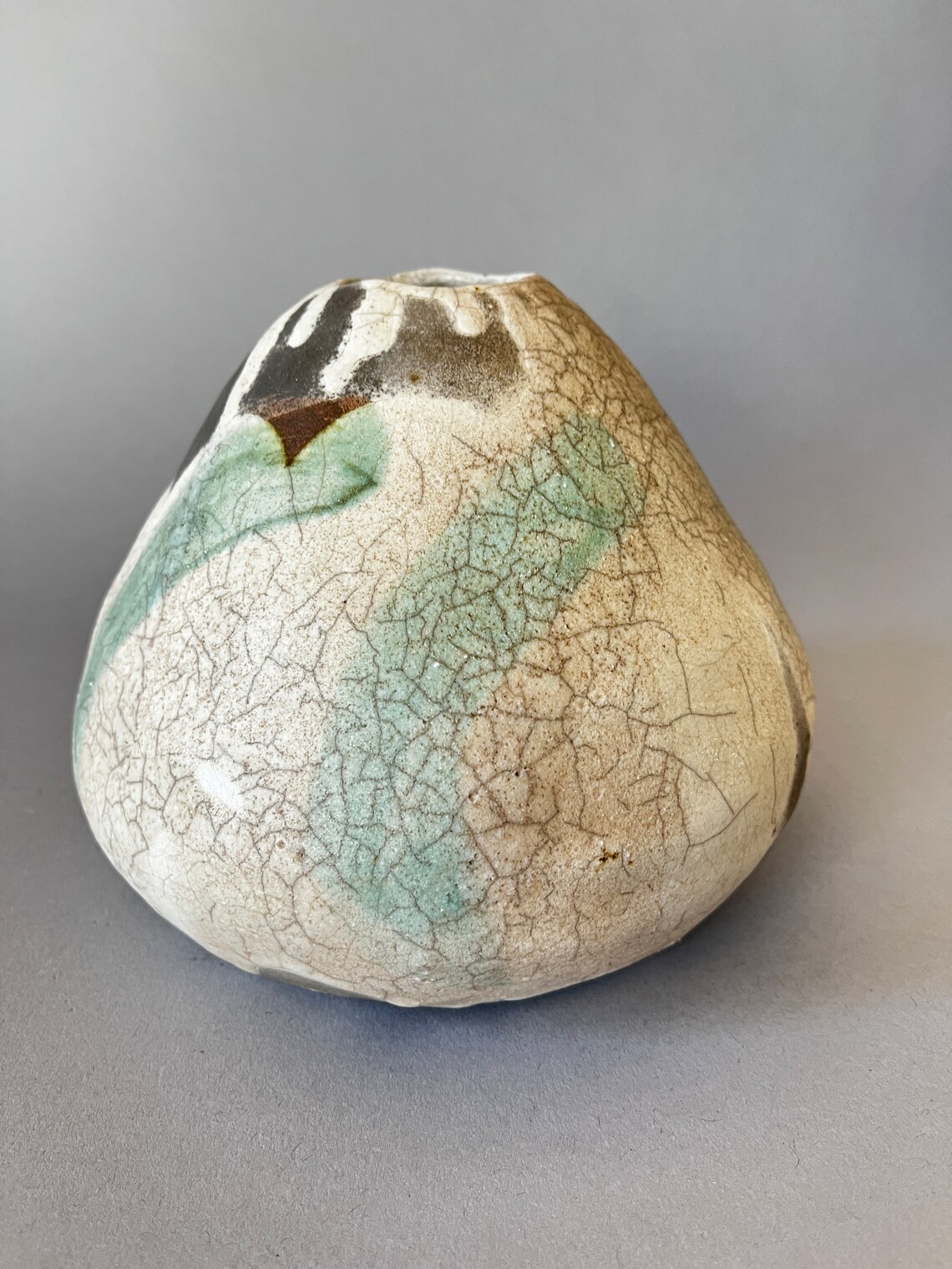 Vintage Raku Vase Cream White, Black and Green Planter Vase Studio ...