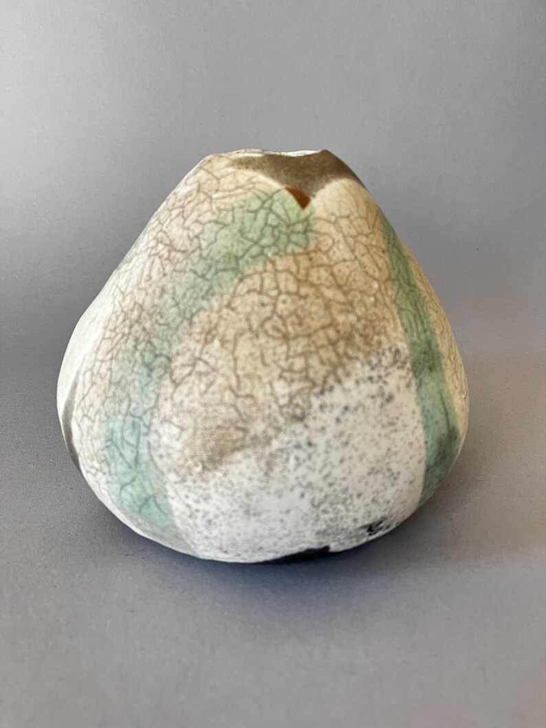 Vintage Raku Vase Cream White, Black and Green Planter Vase Studio ...