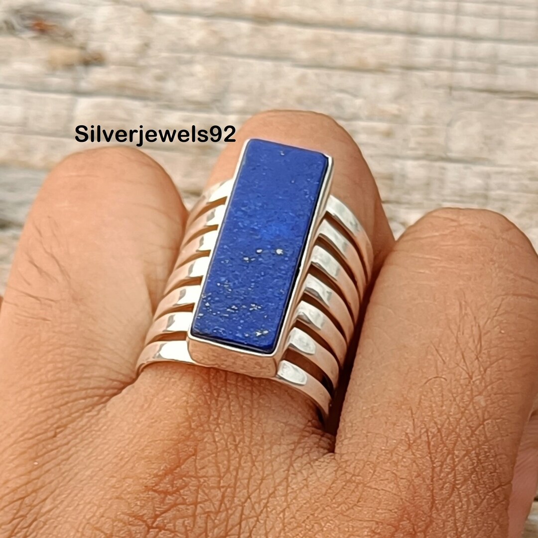 Lapis Lazuli Ring, Rectangle Shape Ring, 925 Sterling Silver Ring, Hand ...