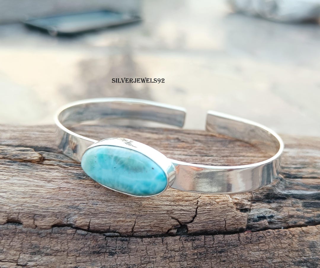 Larimar Bangle, Handmade Bangle, Gemstone Bangle, Adjustable Bangle ...