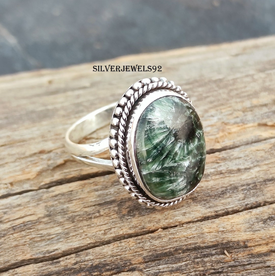 Seraphinite Gemstone Ring, 925 Stacking Silver Ring, Natural ...