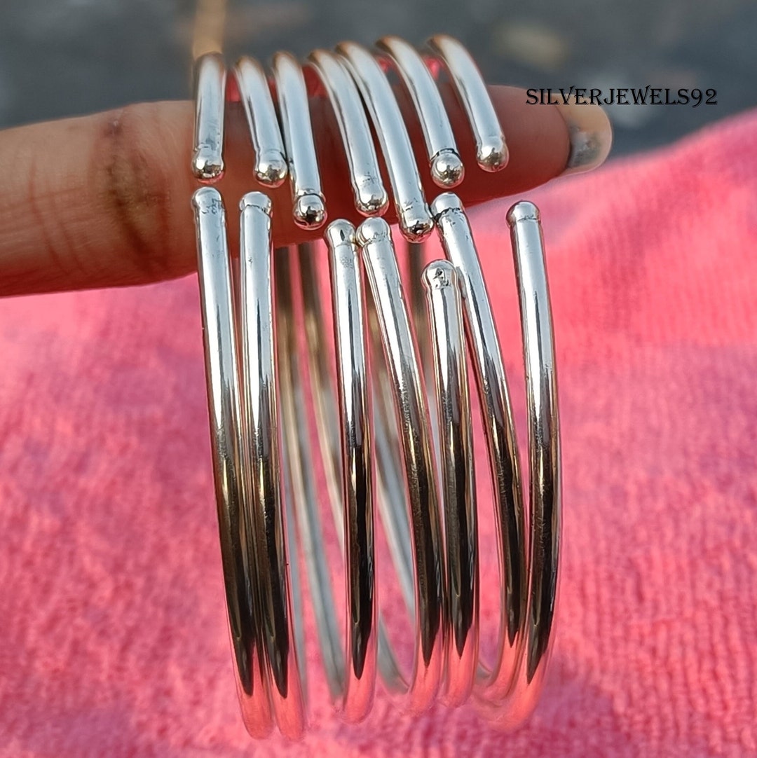 Sterling Silver Stacking Bangles - Set of 7 Adjustable Boho Bangles - Etsy