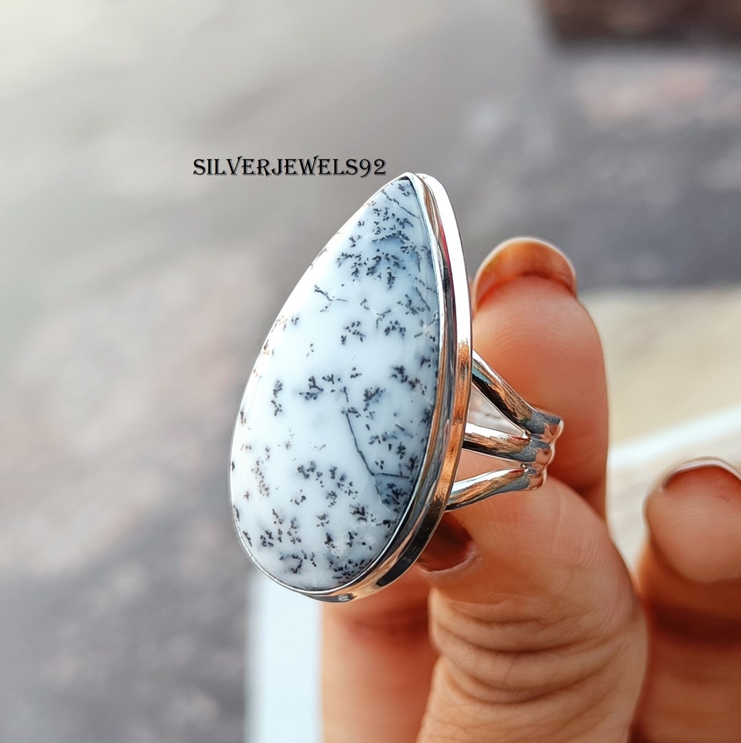 Dendritic Agate Ring, Adjustable All Size Ring, Dendritic Agate Jewellery, Silver Plated Ring ...