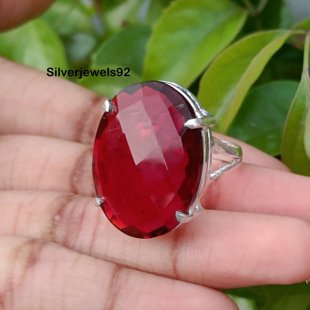 Garnet Ring, Red Colour Ring, Crystal Ring, Oval Shape Ring, Designer ...