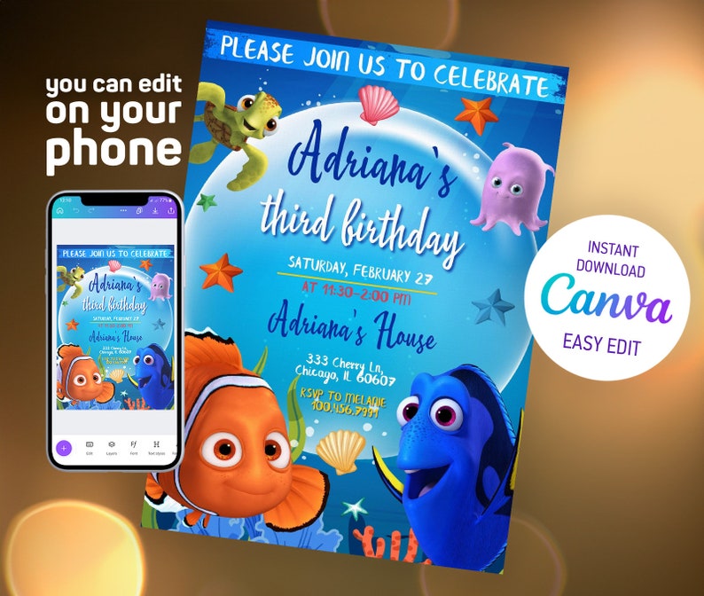 Printable Boy Birthday Invitation Nemo Birthday Invite - Etsy