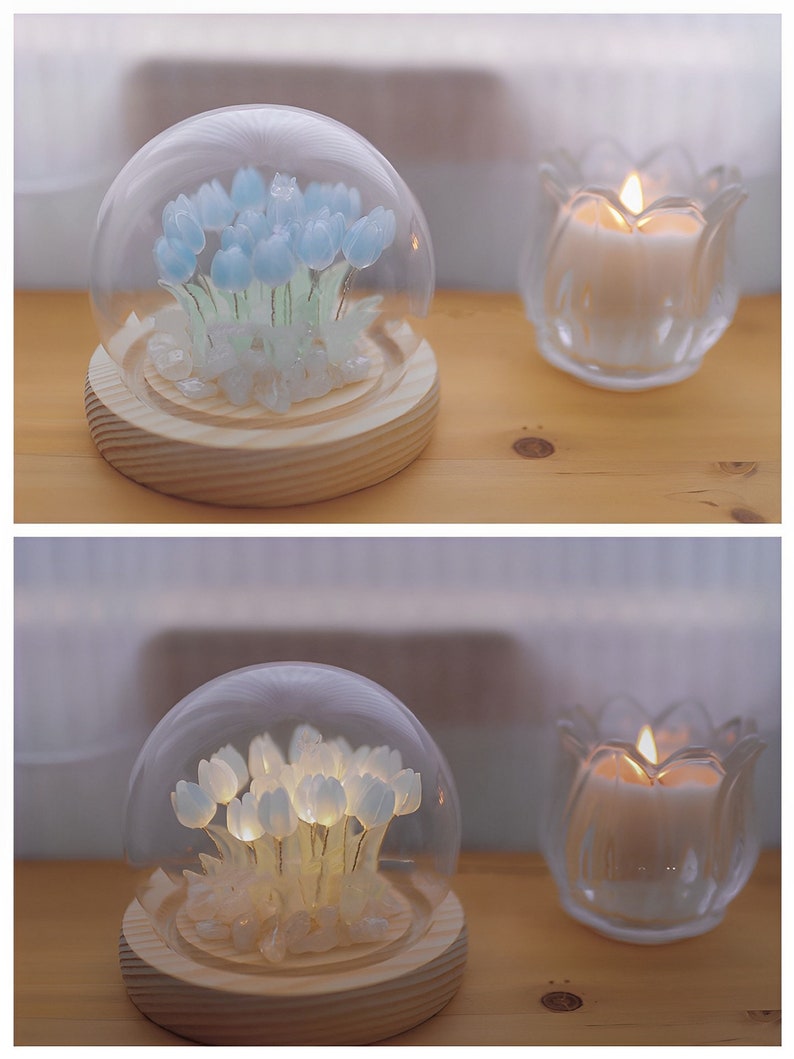 Magic HANDMADE Tulip Glass Container Night Light Handmade Night Light ...
