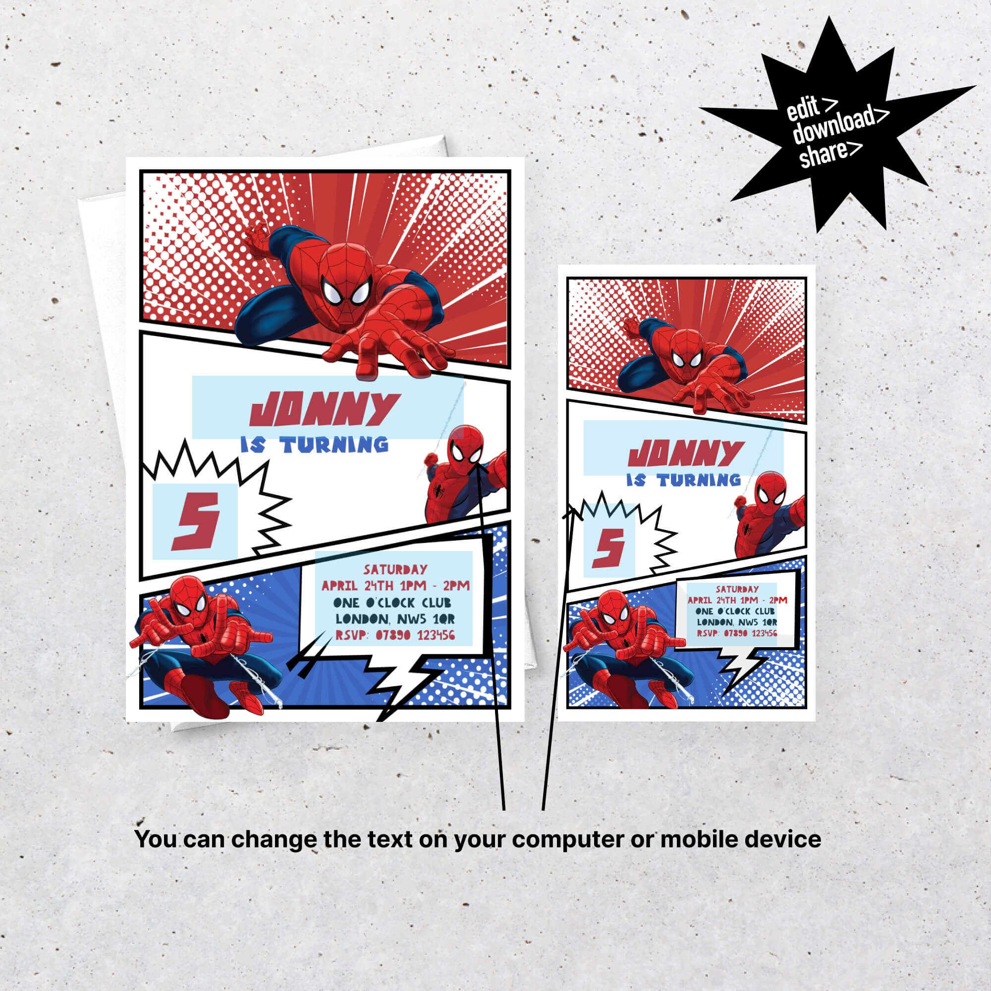 Spiderman Comic Book Birthday Invitation. Spidey Themed Party. Digital ...
