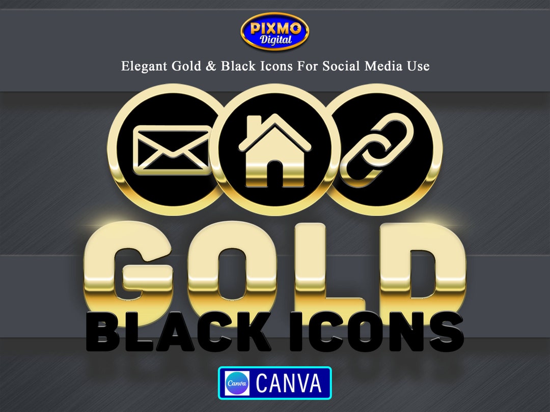 Canva Template Social Media Icons - Elegant Gold and Black - Design ...