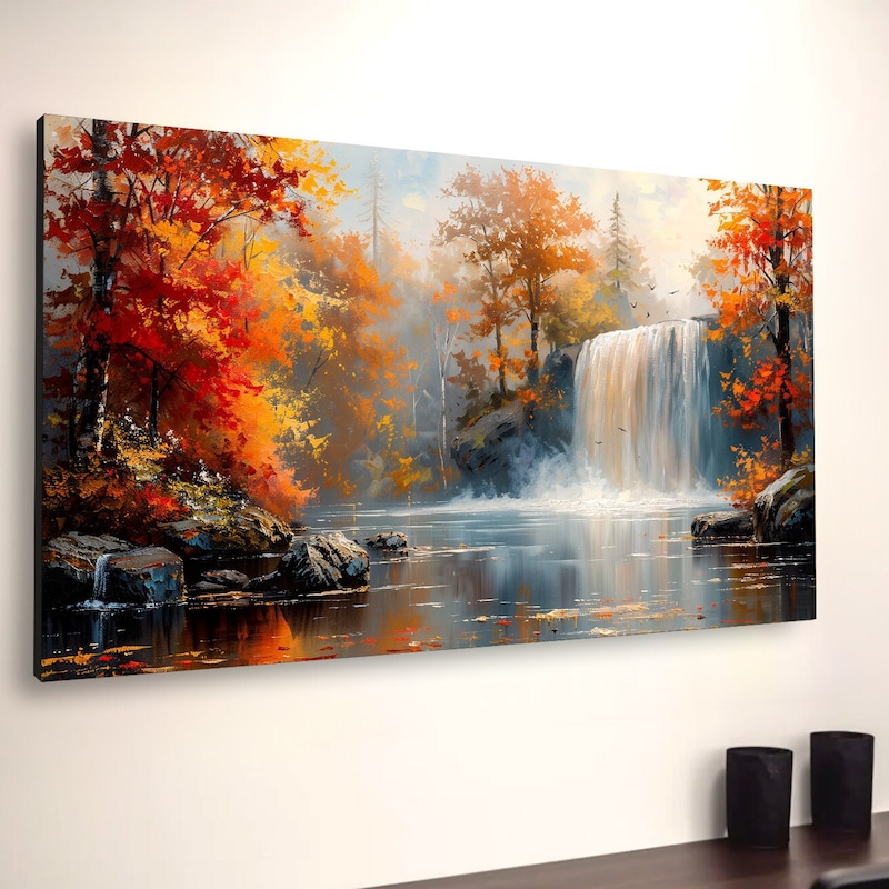 Waterfall Autumn Painting - Etsy UK