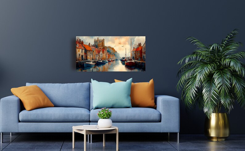 Sunset Harbour Canvas Watercolour Print, Harbor Wall Art, Boating Gift ...