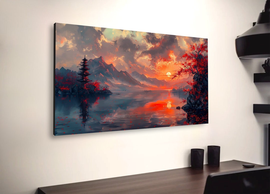 Japanese Sunset Lake Canvas Art: Mountain Vista Home Decor - Etsy New ...