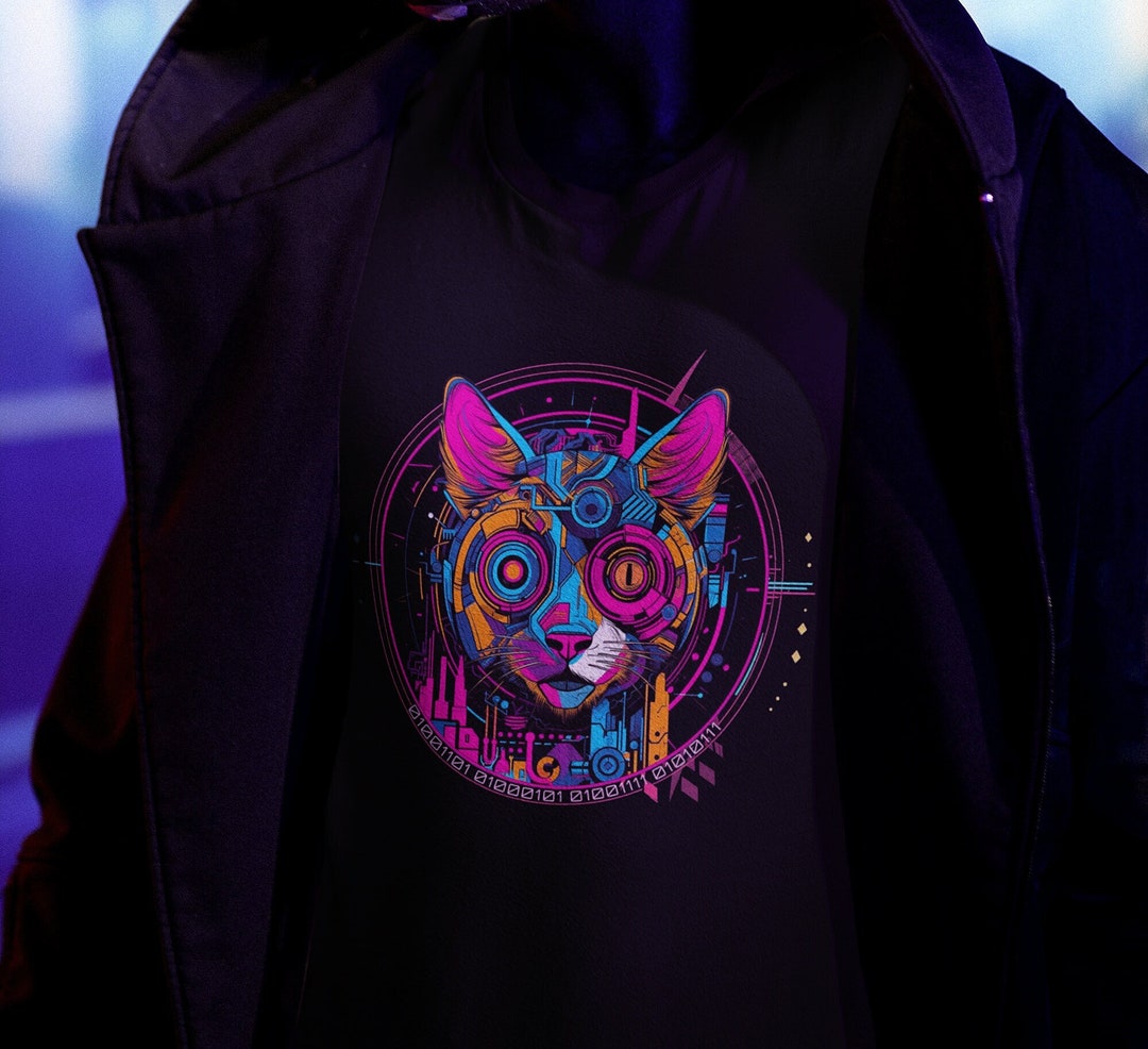 Cyberpunk Cat Tshirt, Synthwave Retro Neon Aesthetic, Sci-fi Shirt ...