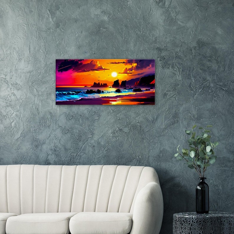 Sunset Beach Canvas, Watercolor Beach Art, Beachfront Sunrise, Sea ...