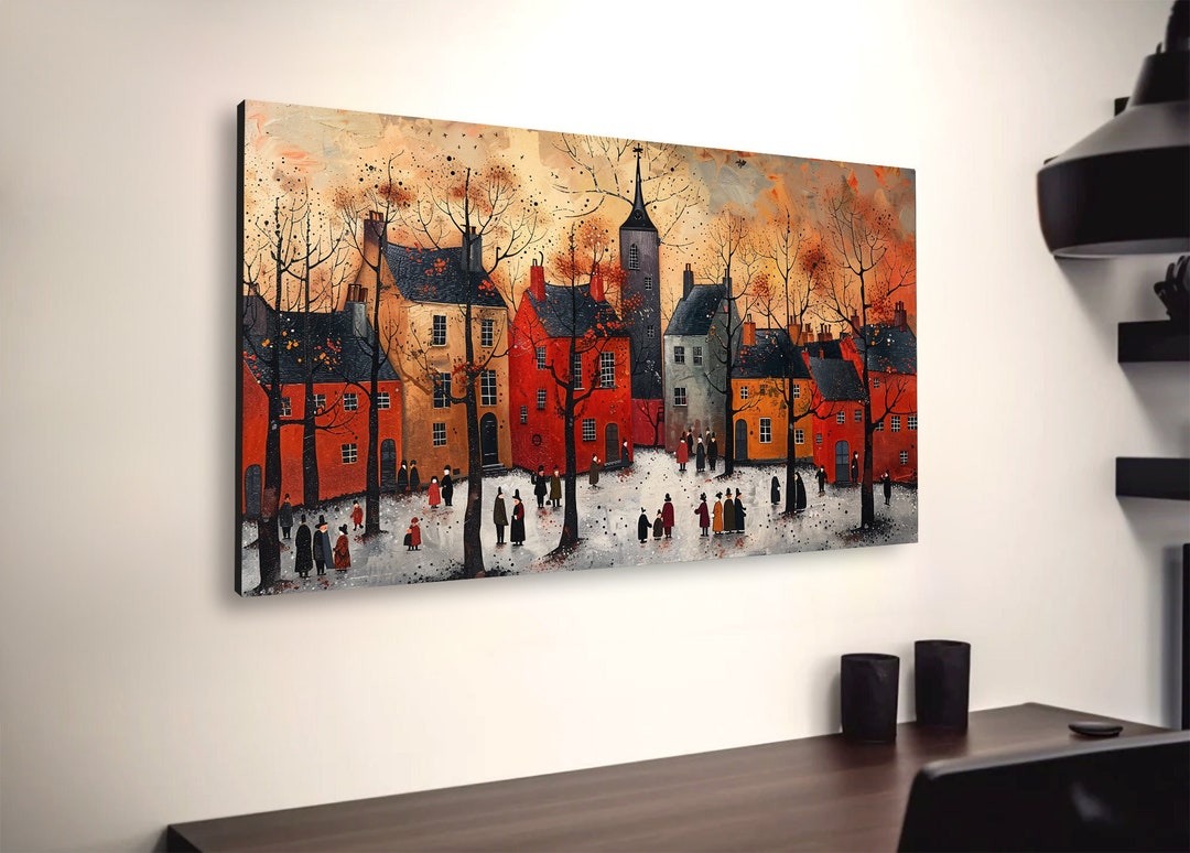 Vintage Wall Art Canvas, Victorian Village, Old Style Picture, Retro ...