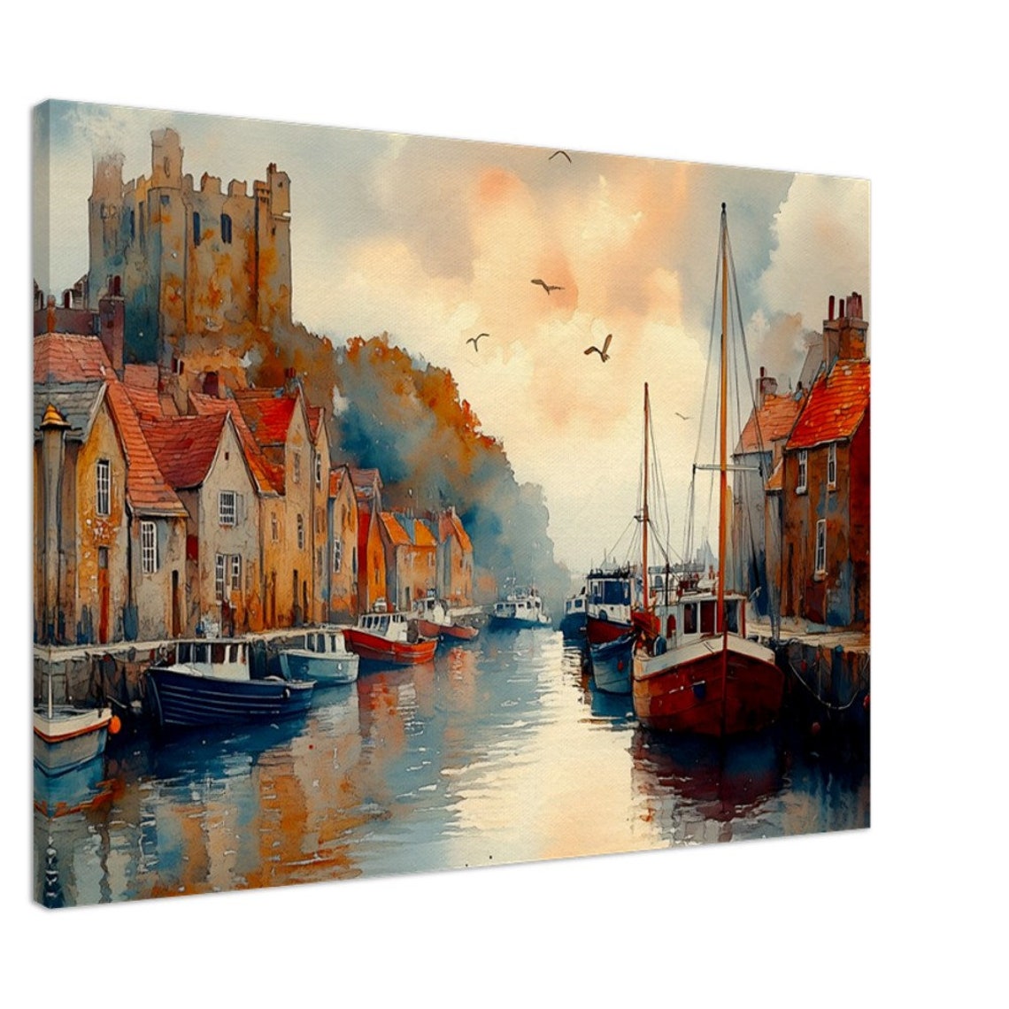 Sunset Harbour Canvas Watercolour Print, Harbor Wall Art, Boating Gift ...