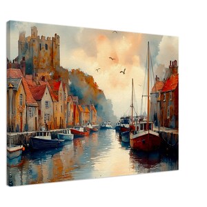 Sunset Harbour Canvas Watercolour Print, Harbor Wall Art, Boating Gift ...