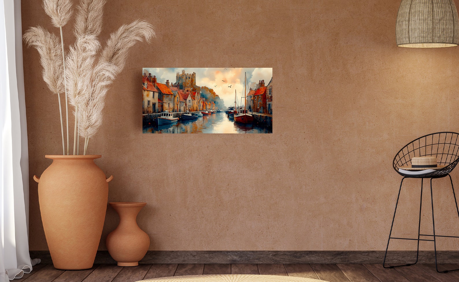 Sunset Harbour Canvas Watercolour Print, Harbor Wall Art, Boating Gift ...