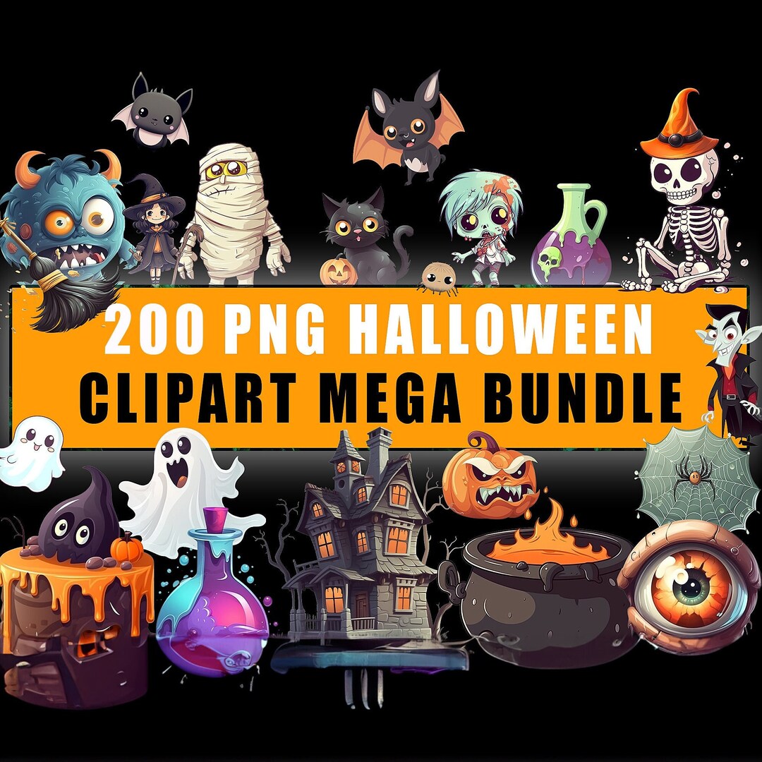Halloween Clipart Bundle, 200 Horror PNG for Cricut, Clipart ...