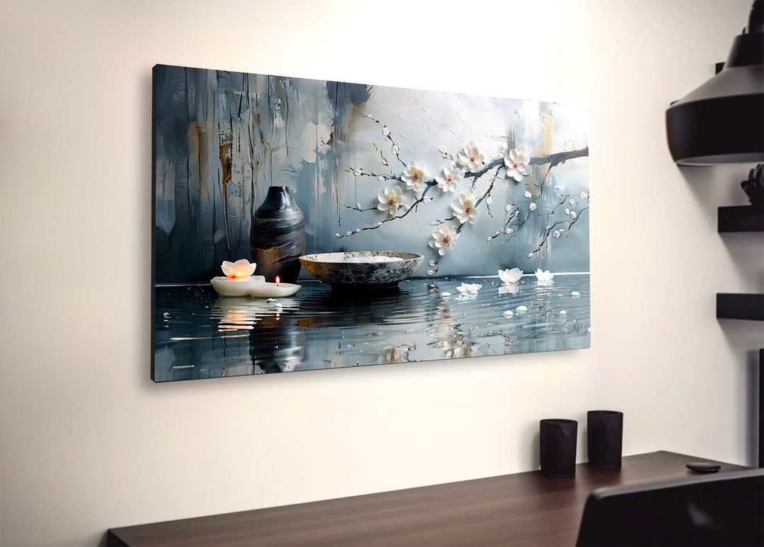 Spa Wall Art Canvas, Relaxing Bathroom Oil Painting, Calm Picture, Home ...