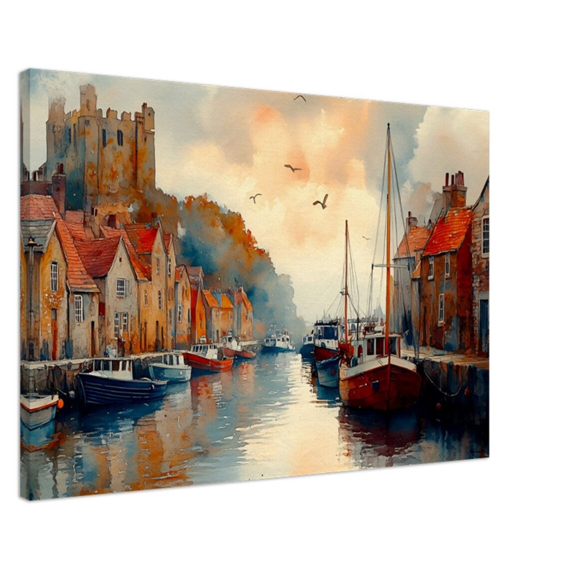 Sunset Harbour Canvas Watercolour Print, Harbor Wall Art, Boating Gift ...