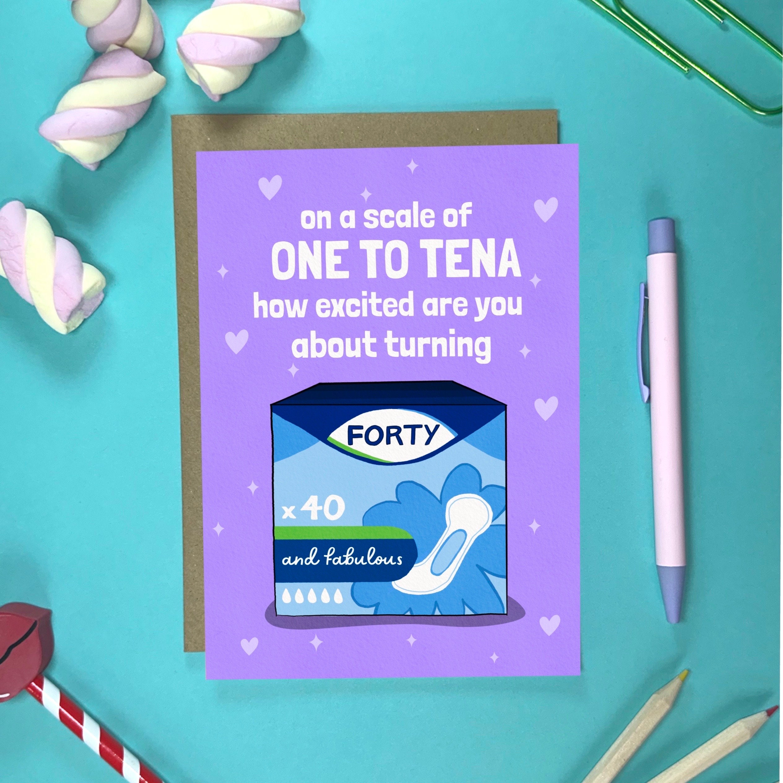 Funny 40th Birthday Card Cheeky Tena Lady Incontinence Forty Year Old ...