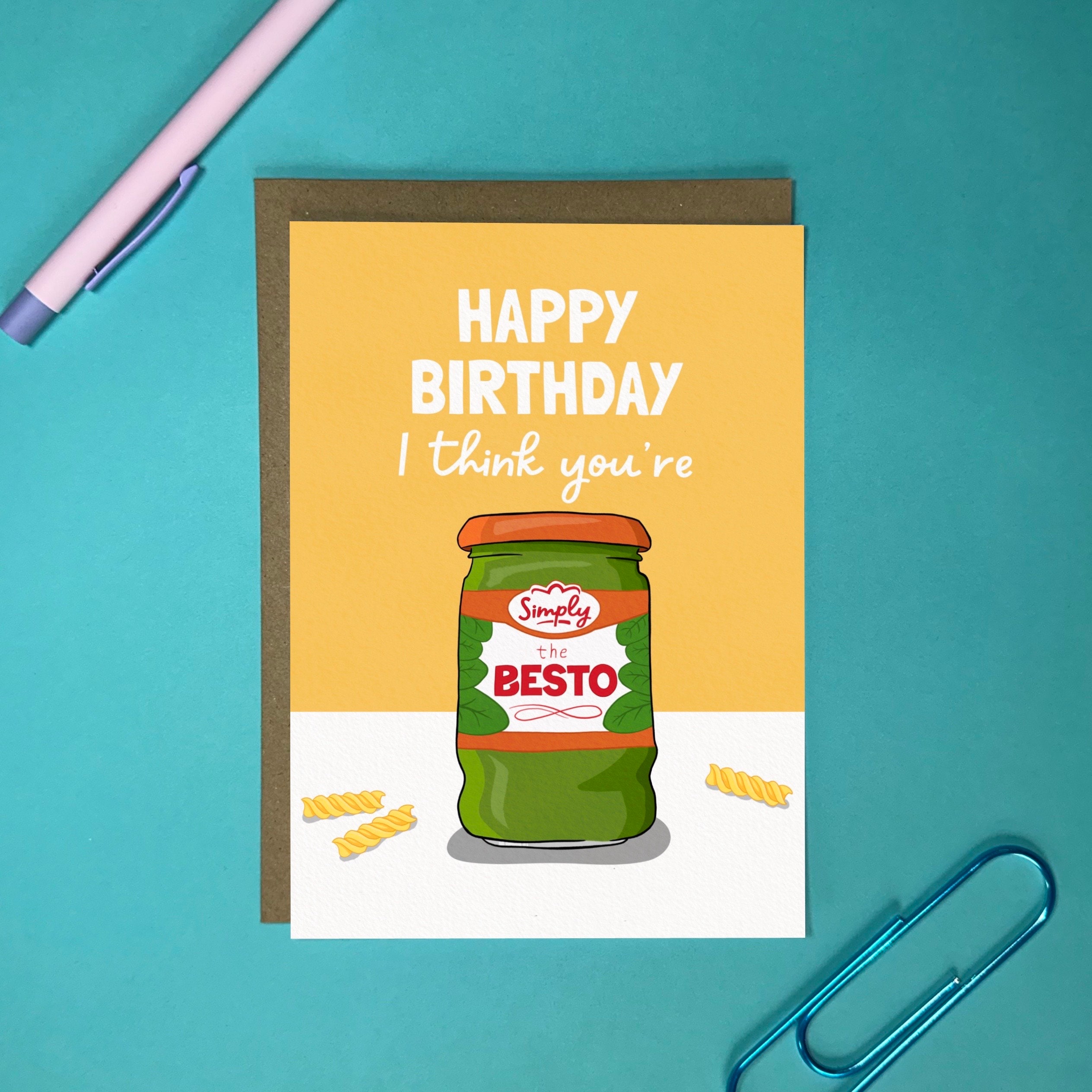 Funny Birthday Card | Pesto Simply the Besto Card for Pasta Lover ...