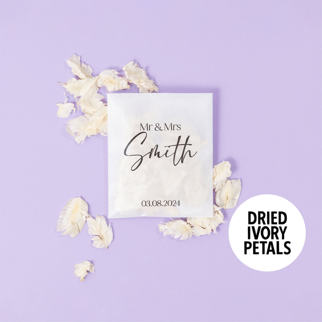 Ivory Wedding Confetti Petals + Personalised Confetti Bags ...