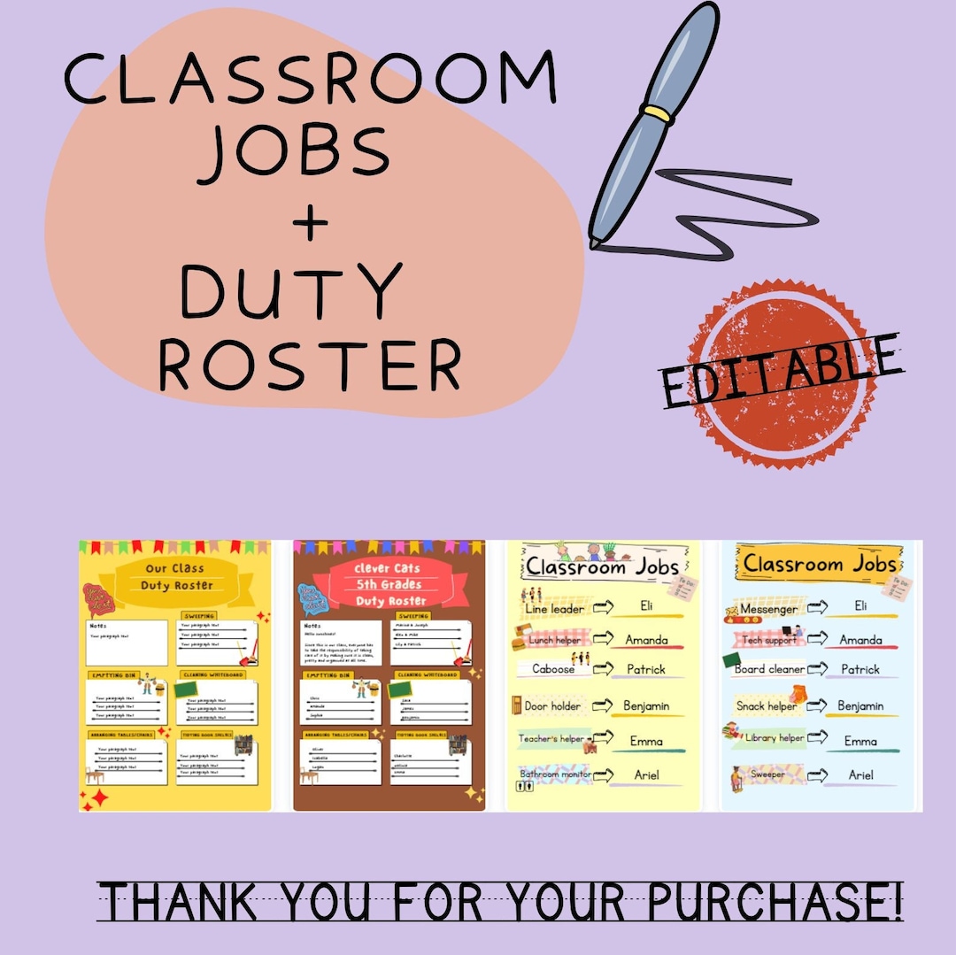 EDITABLE Printable Cute Classroom Jobs/ Duty Roster Classroom - Etsy