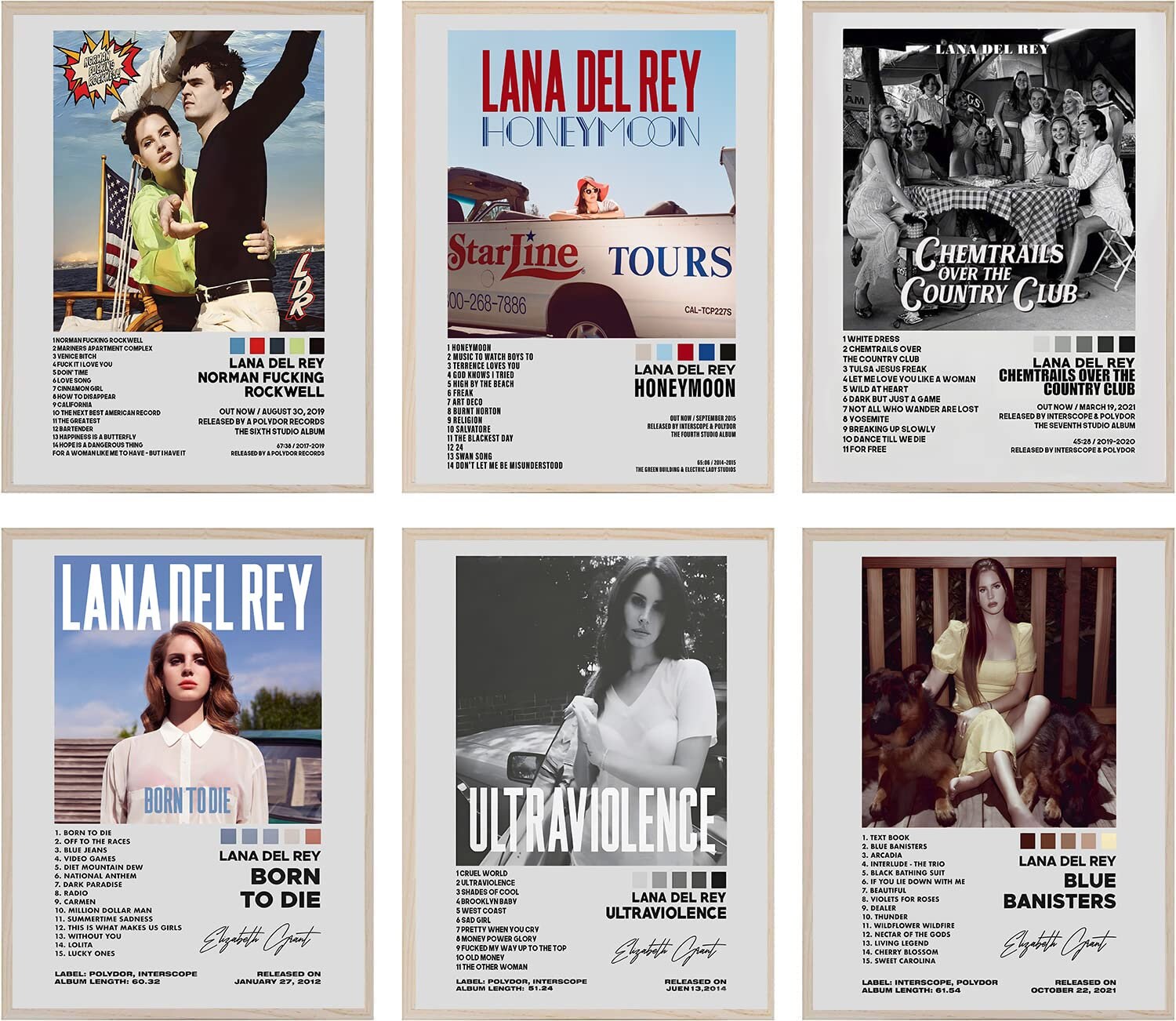 Lana Del Rey Album Cover Posters Set 6 8x10 Inch HD Print Room ...