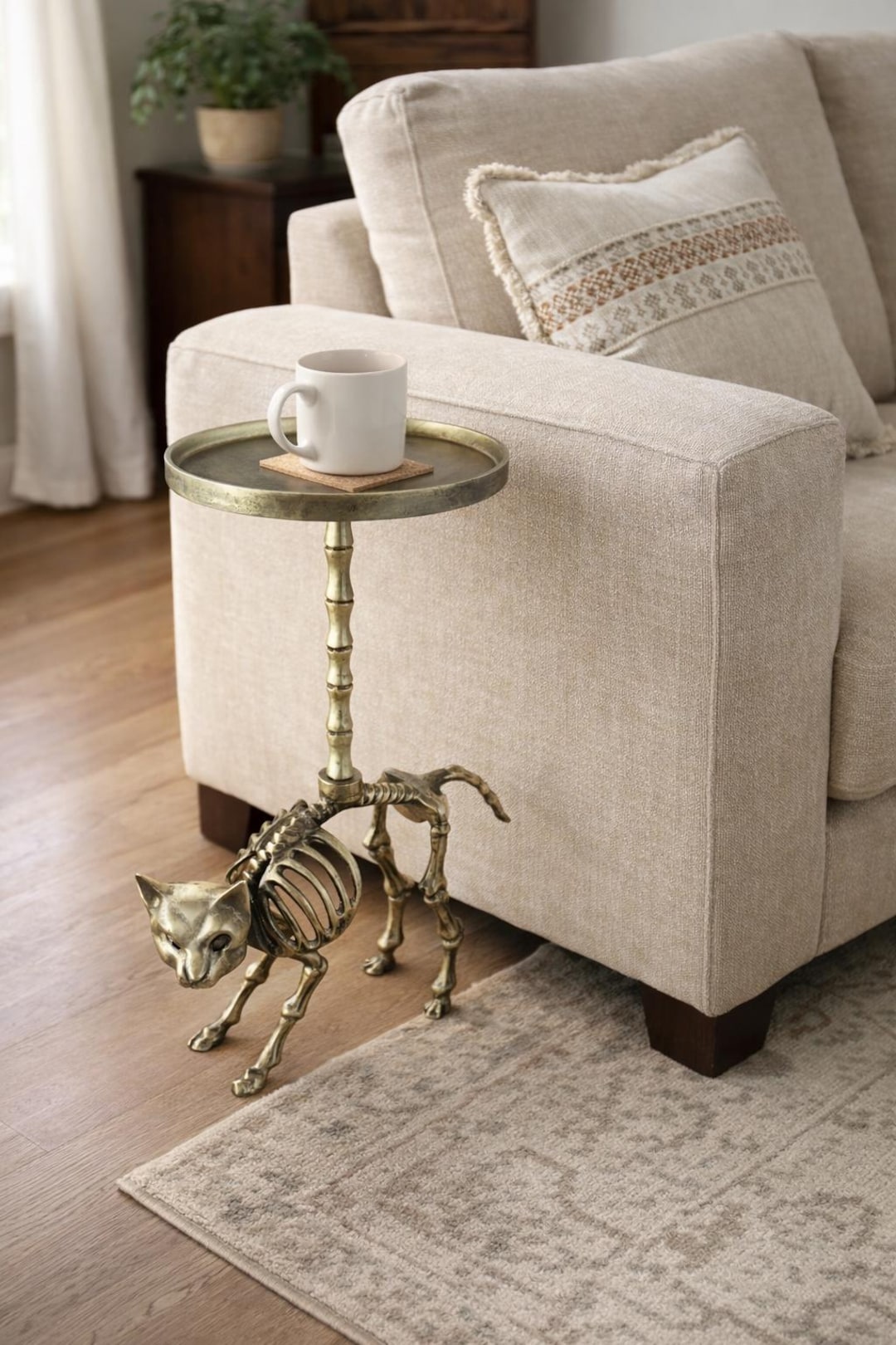 Unique Metal Cat Skeleton Side Table - Macabre Décor & Gothic Decor