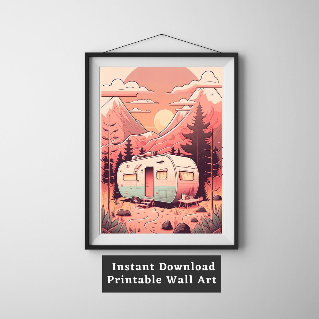 Cute Retro Wall Art Printable Download Artwork RV Life Scenic Nature ...
