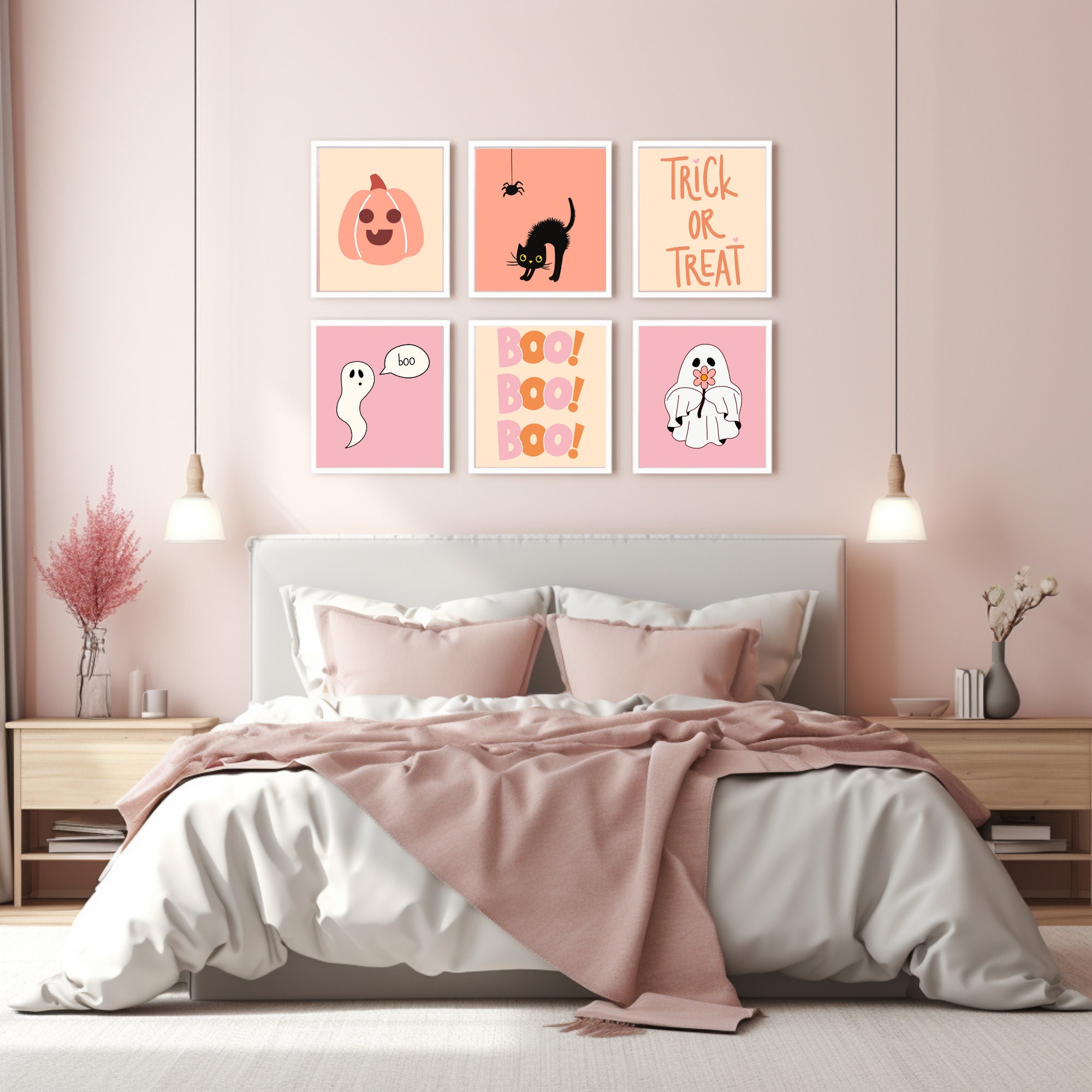 Retro Halloween Poster Bundle, Printable Digital Artwork, Cute Spooky ...