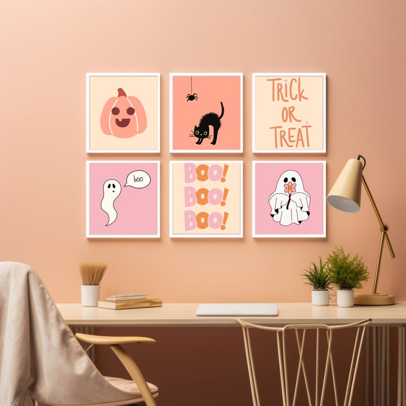 Retro Halloween Poster Bundle, Printable Digital Artwork, Cute Spooky ...