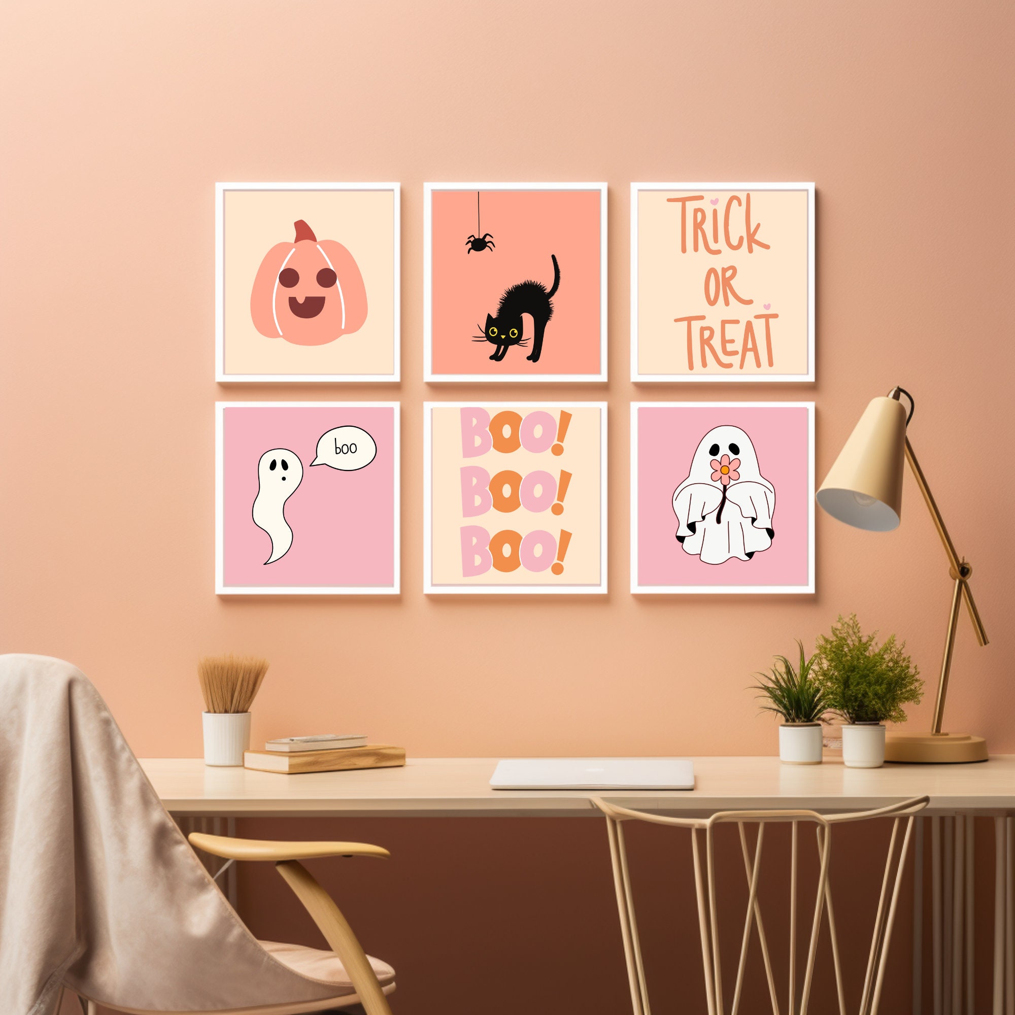 Retro Halloween Poster Bundle, Printable Digital Artwork, Cute Spooky ...