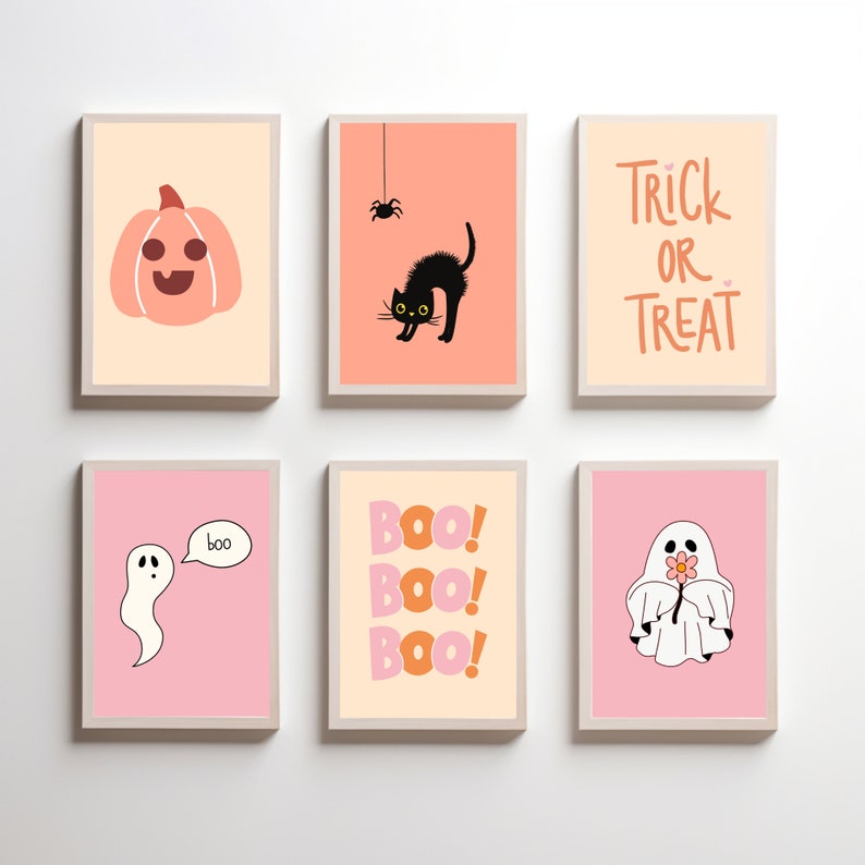 Retro Halloween Poster Bundle, Printable Digital Artwork, Cute Spooky ...