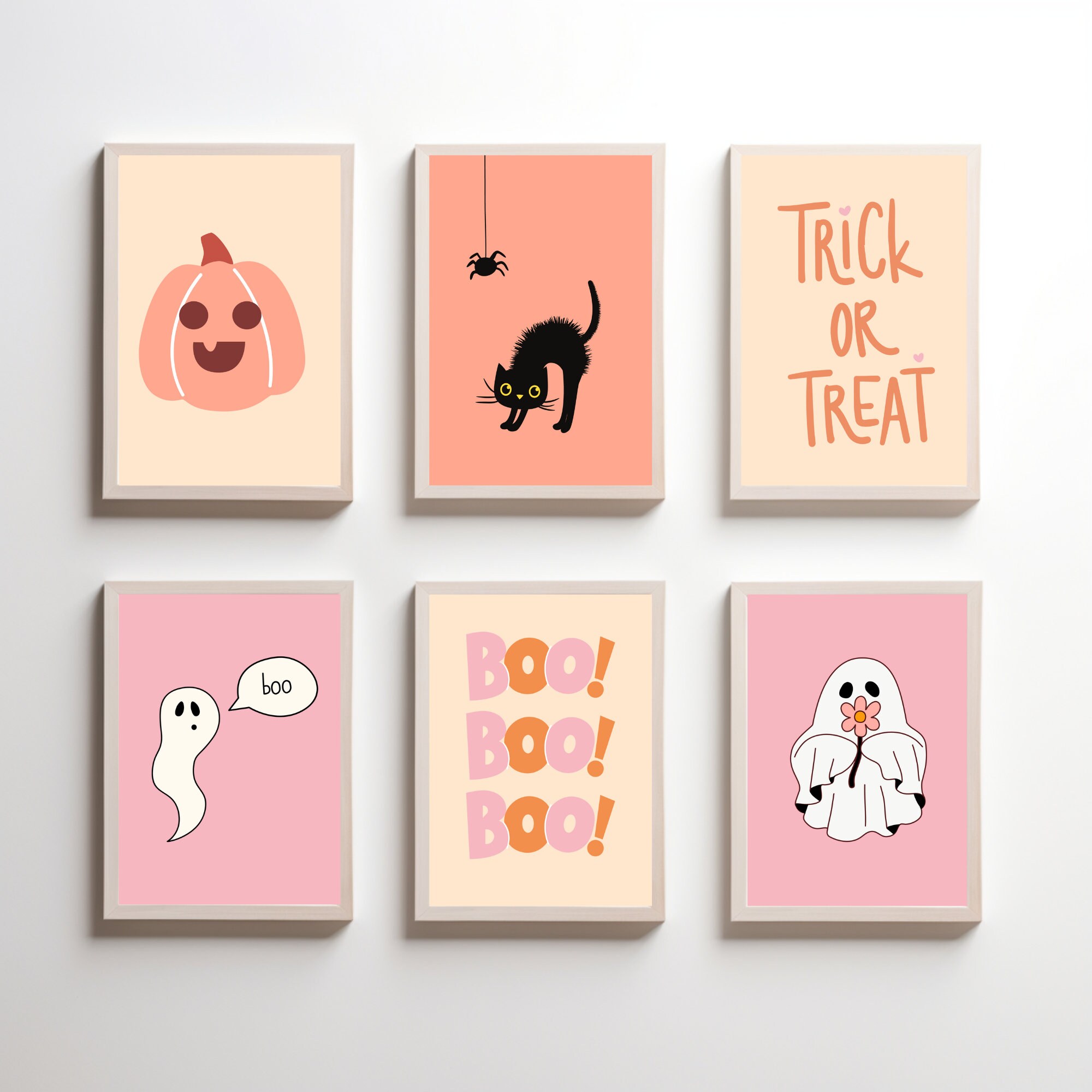 Retro Halloween Poster Bundle, Printable Digital Artwork, Cute Spooky ...