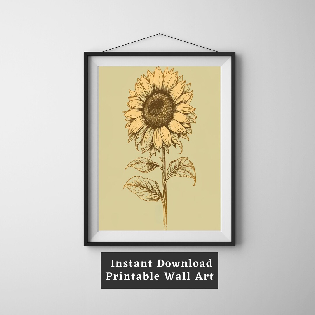 Retro Sunflower Wall Art Printable Download Artwork Minimalist Art Home ...