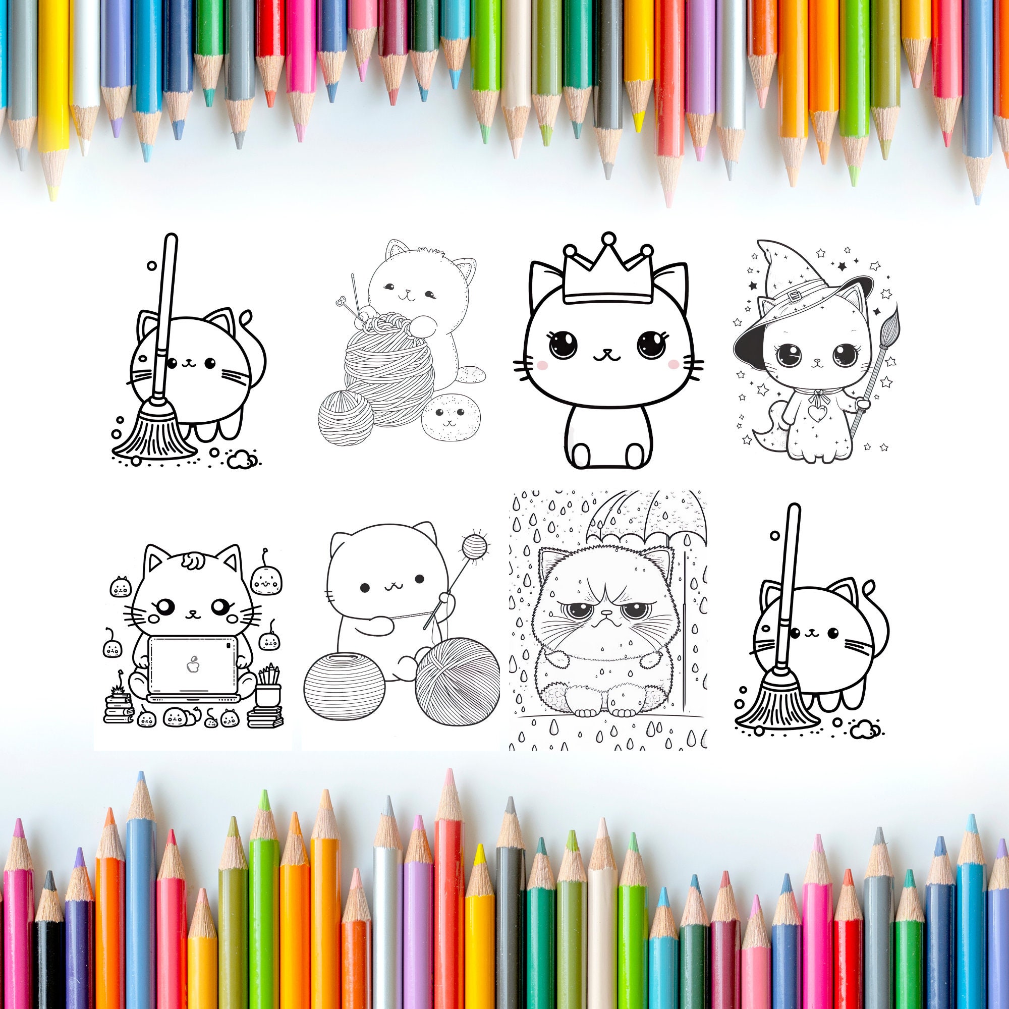 Cute Cuddly Cat Coloring Book Bundle 40pg Digital Printable Funny ...