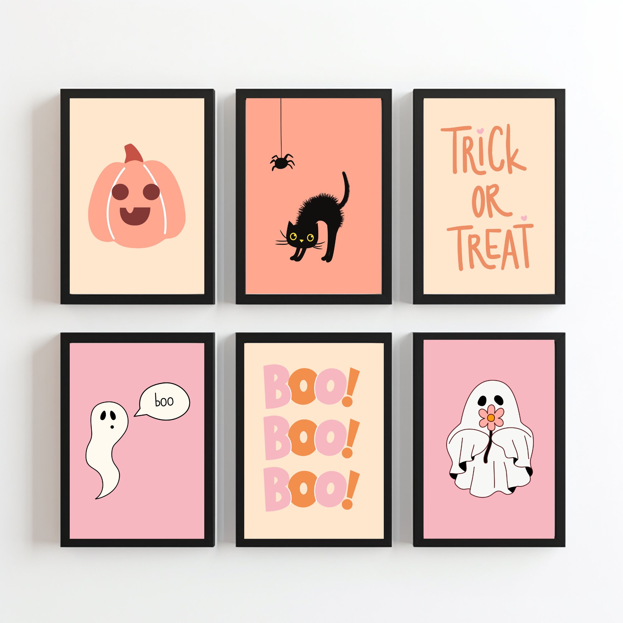 Retro Halloween Poster Bundle, Printable Digital Artwork, Cute Spooky ...