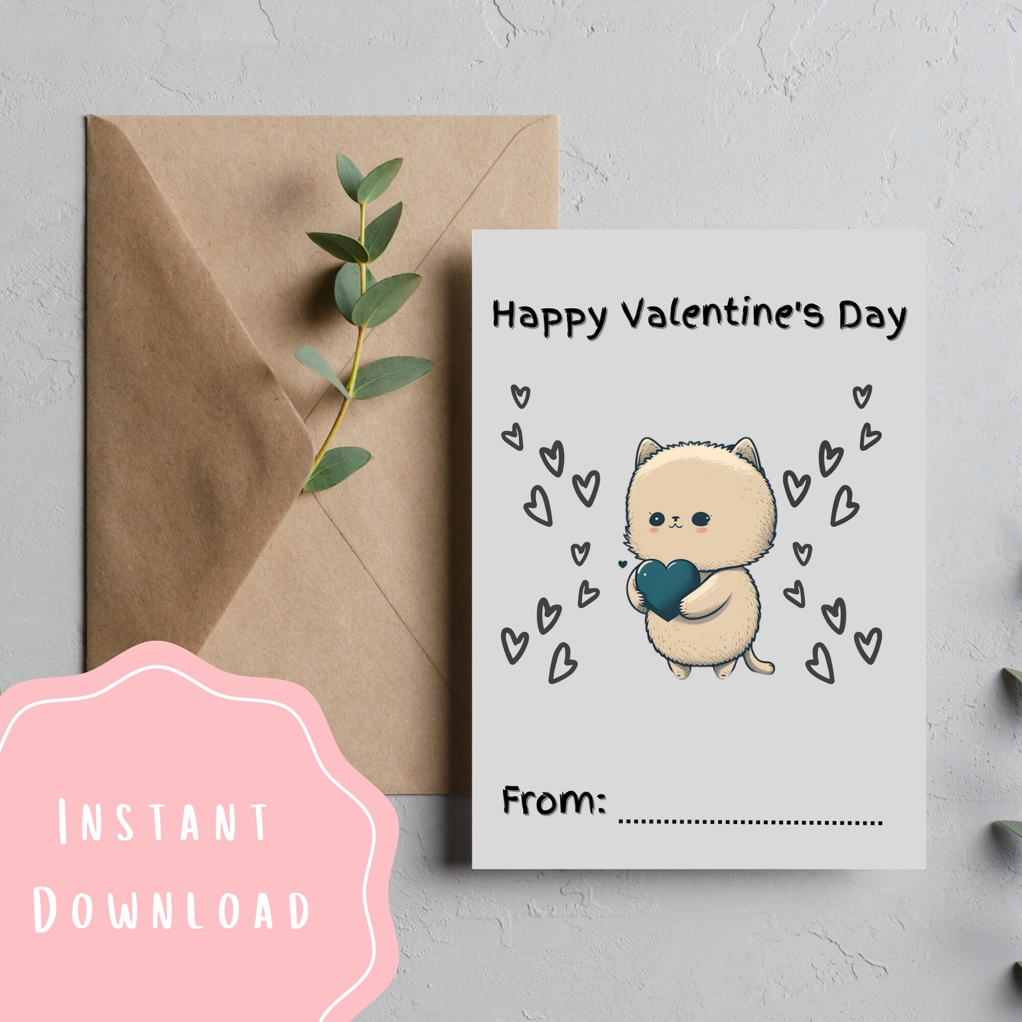 Classroom Valentines Day Card 3 Pack Bundle Cute Cats Printable ...
