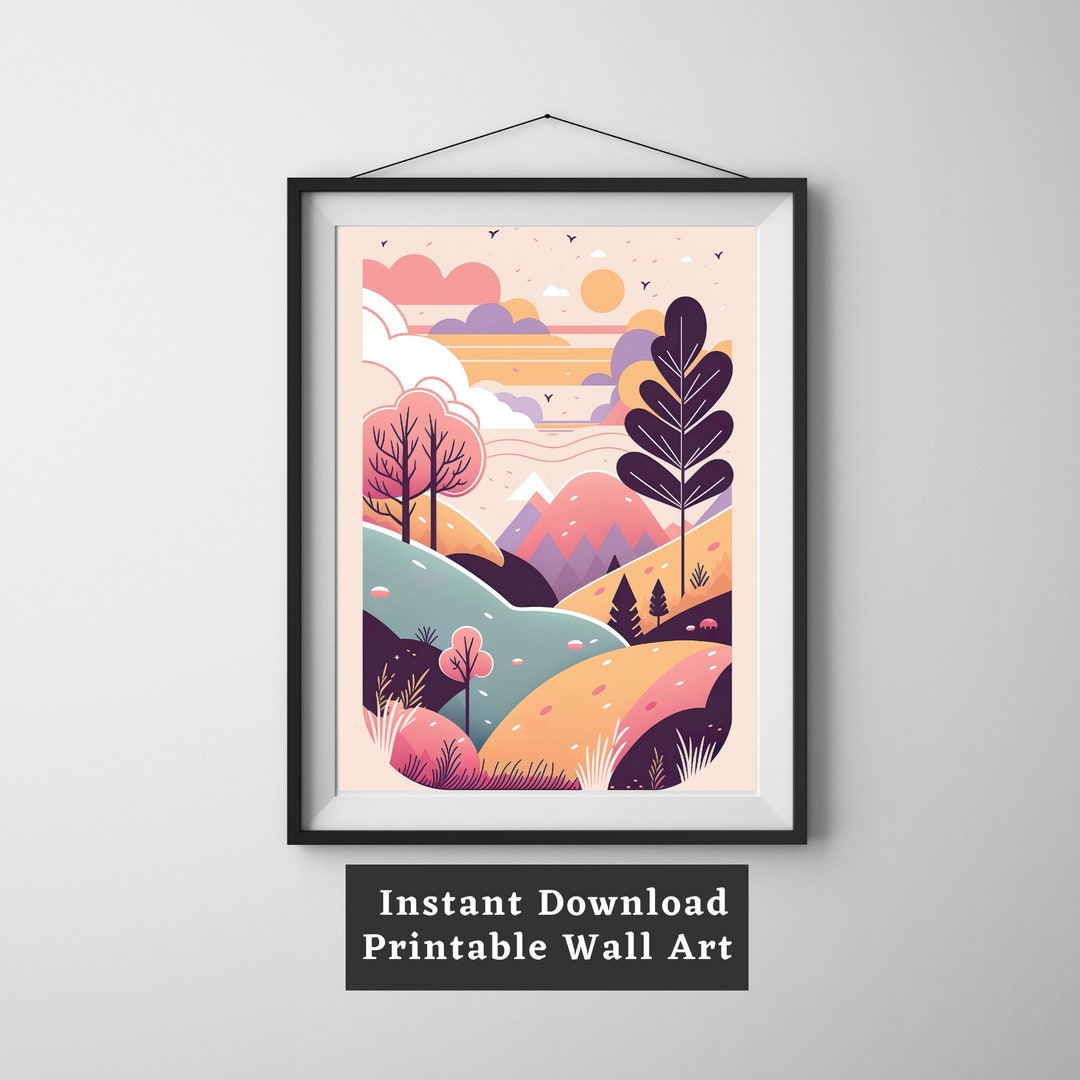 Retro Wall Print Printable Download Artwork Landscape Art Roomdecor ...