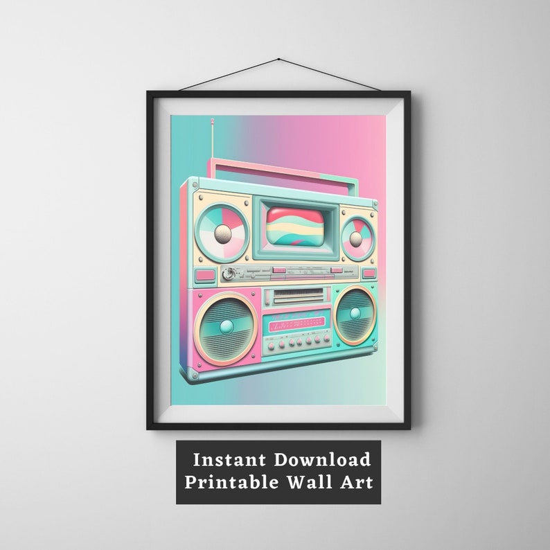 Retro Boom Box Pastel Colorful Printable Wall Art Cute - Etsy