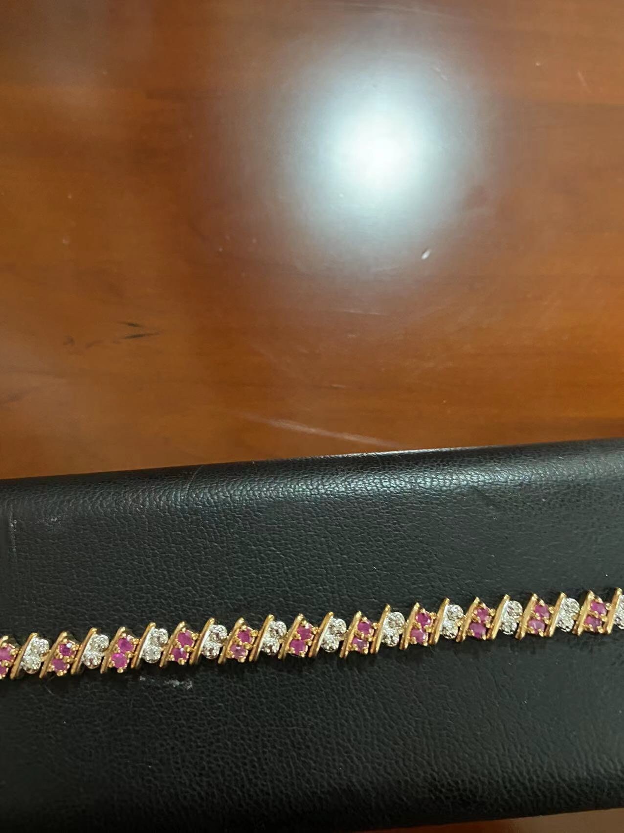 70s-80s 18K Gold With Sliver Red Diamond Bracelet - Etsy