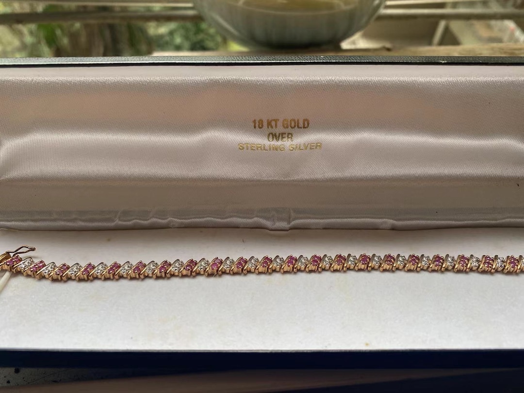 70s-80s 18K Gold With Sliver Red Diamond Bracelet - Etsy